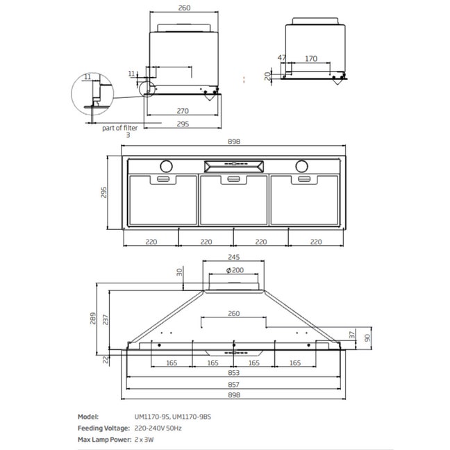 Schweigen 90cm Stainless Steel UnderMount Rangehood with ISO Drive SP ...