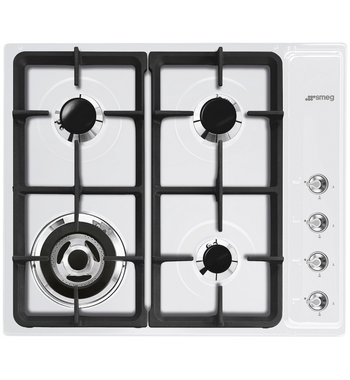 Smeg 60cm White Enamel Gas Cooktop CIR66EBS3 | Appliances Online