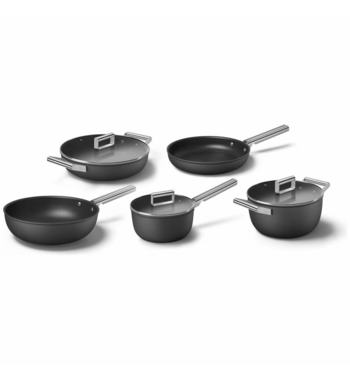 Smeg Five Piece Cookware Set Matte Black CK5PCBLM | Appliances Online