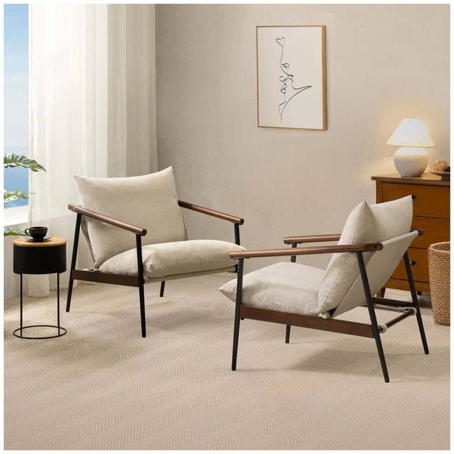 Zinus Wood and Metal Frame Armchair with Foam Cushion AU-USHSL4ZC-31B ...