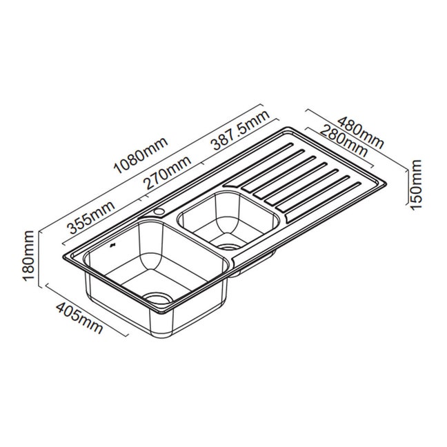 Abey EC 1 and 3/4 Bowl Topmount Sink with Right Hand Drainer EC175L ...