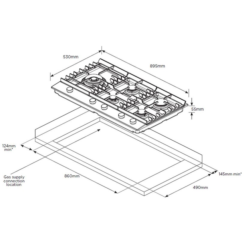 Westinghouse 90cm 5 Burner Natural Gas Stainless Steel Cooktop WHG954SC ...