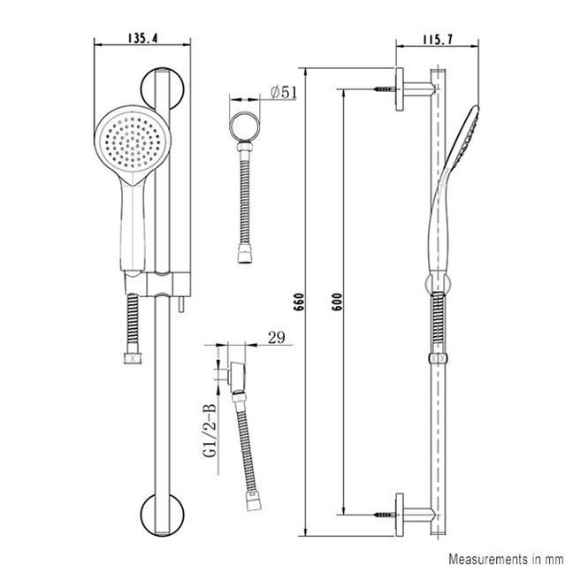 Gareth Ashton Piccolo Mondo Rail Shower SRA06-B | Appliances Online