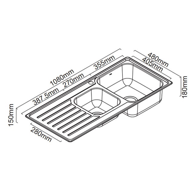 Abey EC 1 and 3/4 Bowl Topmount Sink with Left Hand Drainer EC175R ...