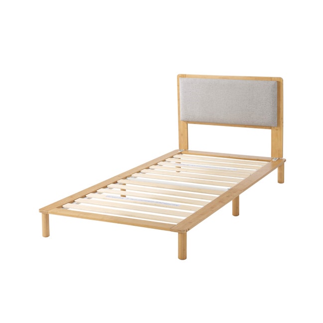 Zinus Arden King Single Bamboo Wood Bed Frame with Upholstered ...