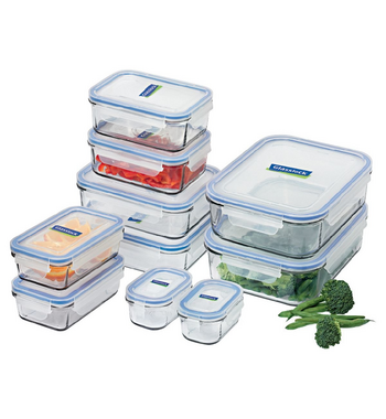 Glasslock 28041 10-Piece Tempered Glass Food Container Set